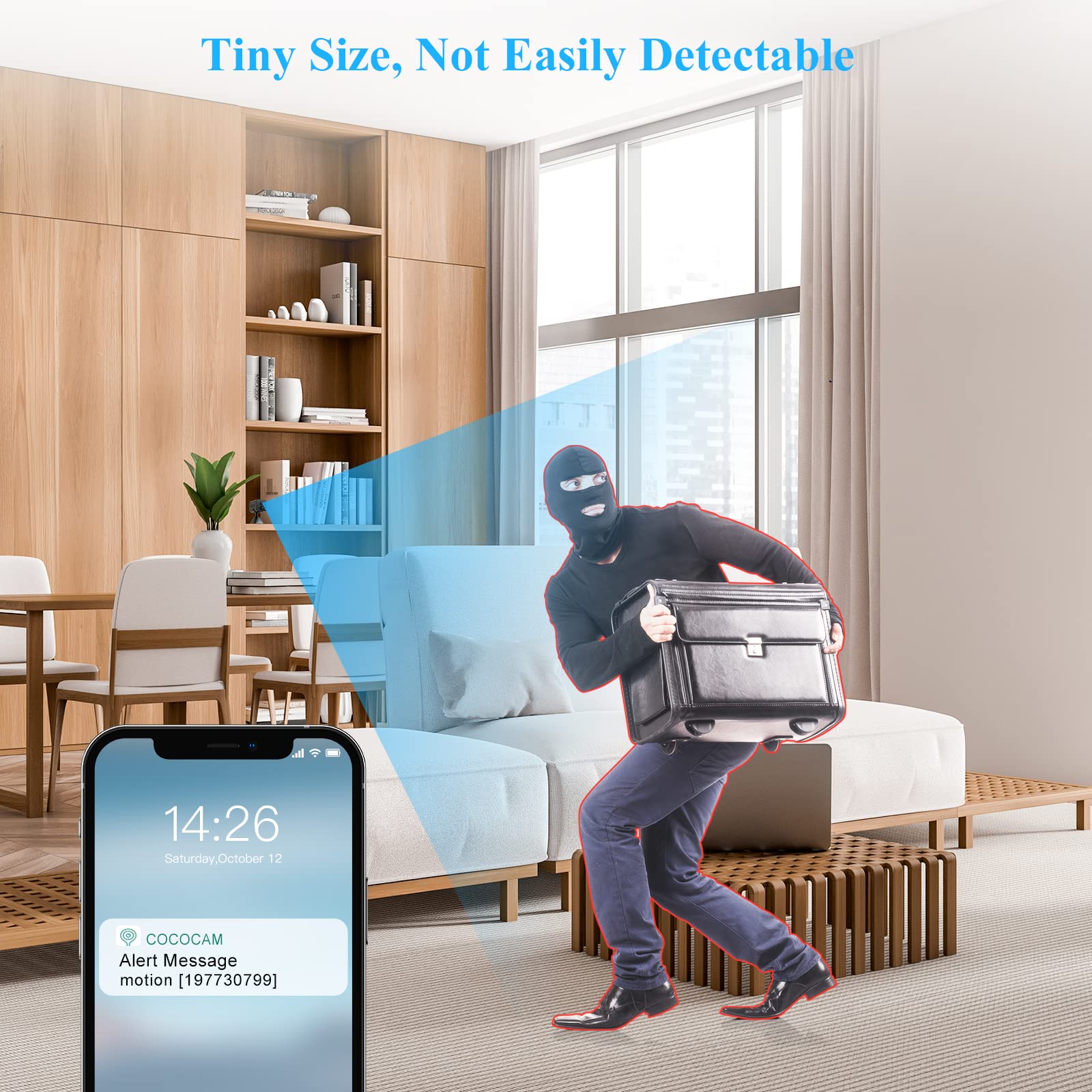 COCOCAM Security Camera Compact for 2.4Ghz WiFi - Wireless Indoor Cam Camera 1080P for Home Pet Dog Baby Office, Portable with Motion Detection, SD/Cloud Storage, Night Vision APP Alert