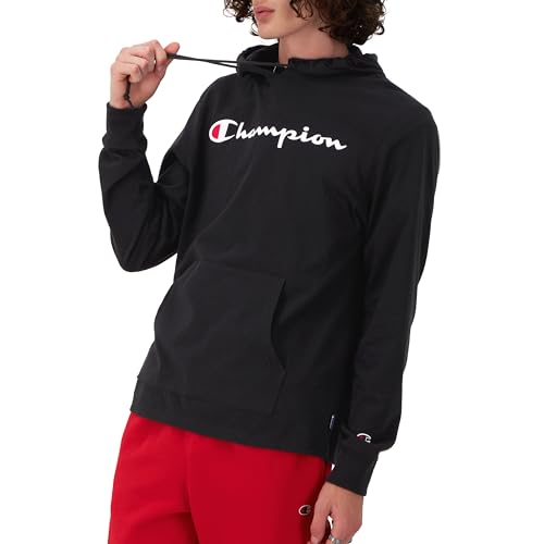 Champion, Midweight, Soft and Comfortable T-Shirt Hoodie for Men, Black Script, Medium