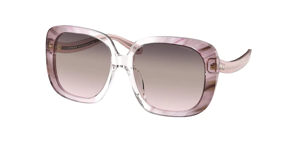 Coach HC8223U 5656U8 56MM Transparent Pink Ombre/Brown Pink Gradient Square Sunglasses for Women + BUNDLE With Designer iWear Eyewear Kit