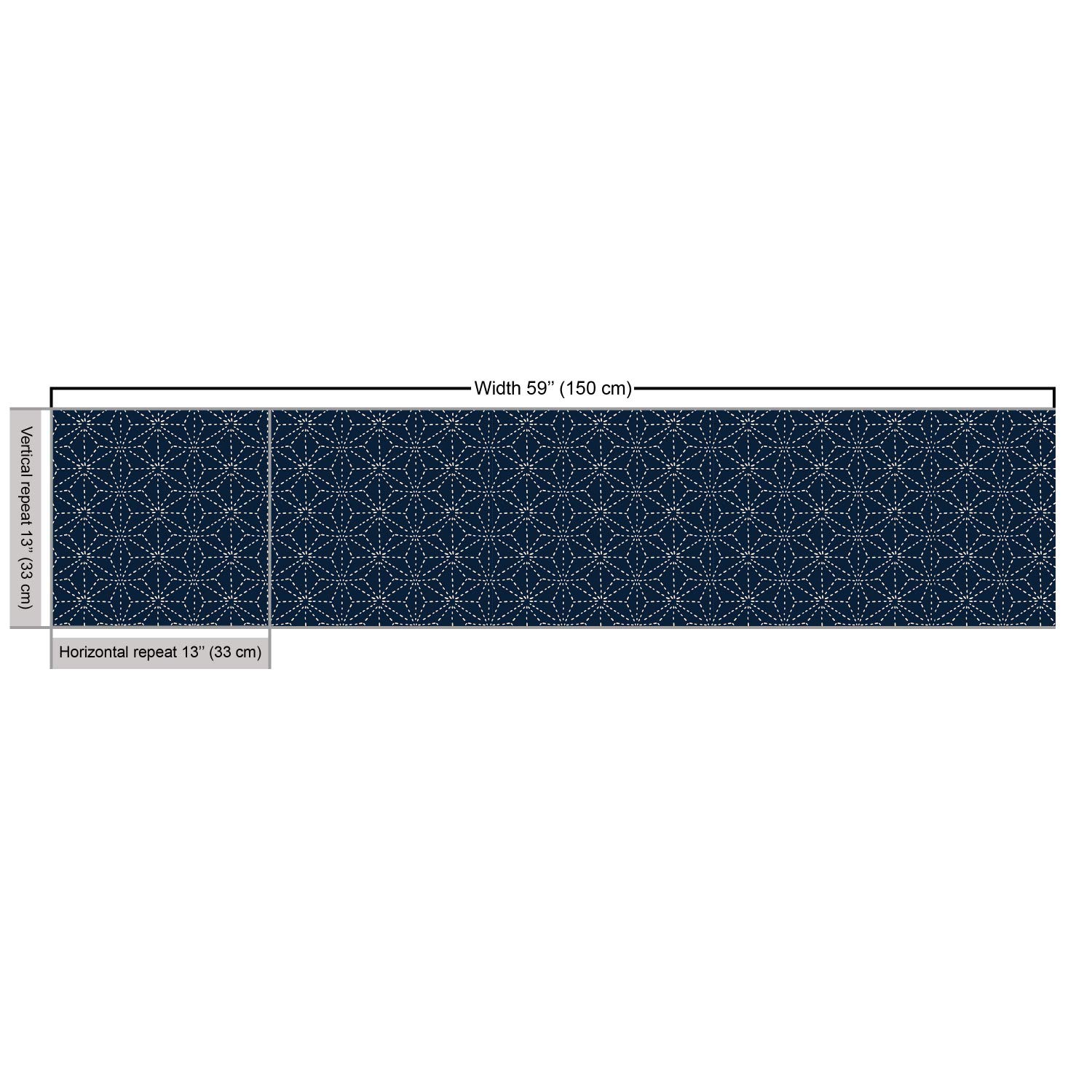 Lunarable Japanese Fabric by The Yard, Oriental Motifs with Dotted Lines Geometric Shapes on Blue Shade Backdrop, Decorative Fabric for Upholstery and Home Accents, Indigo and White