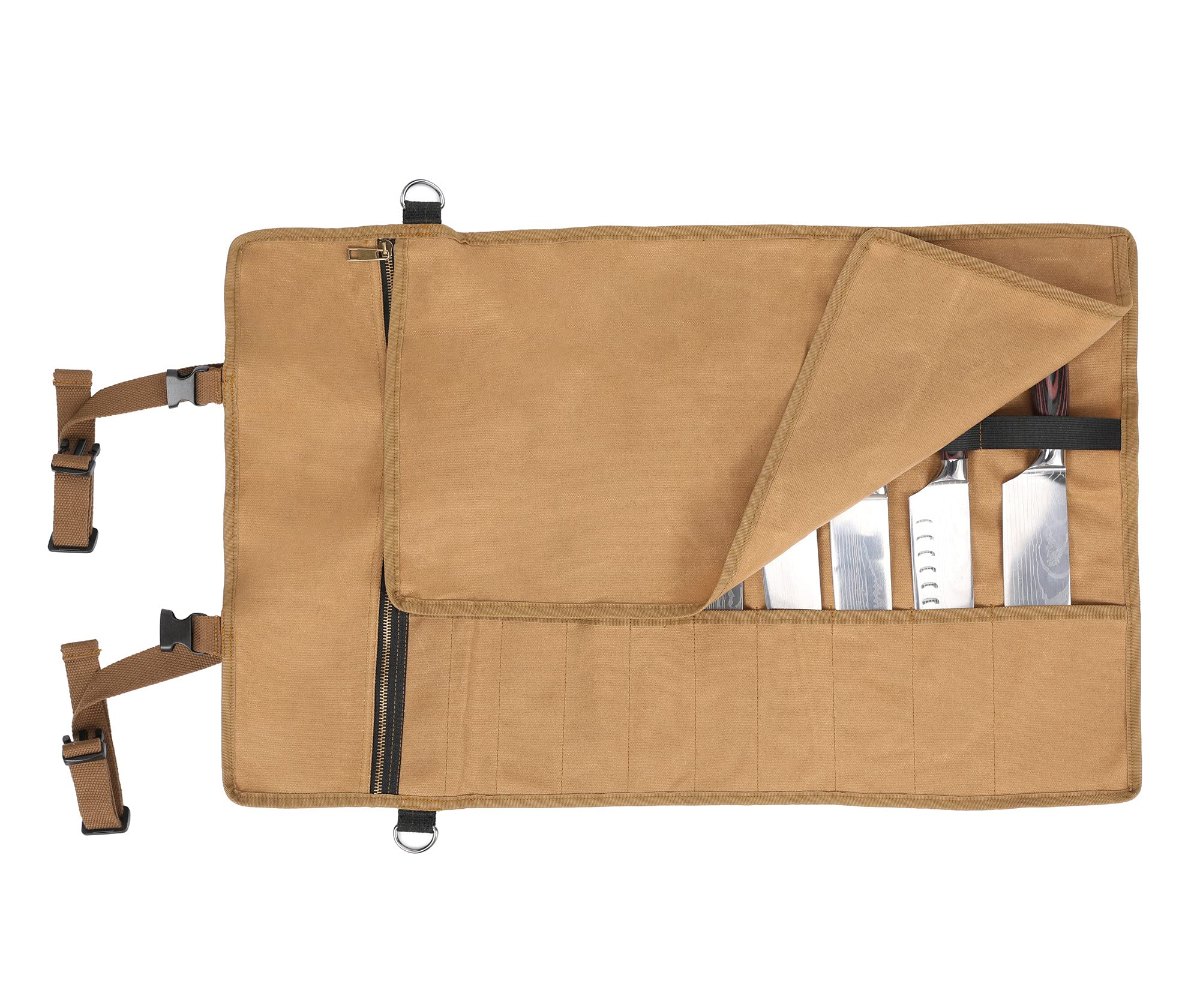 Denifiter Chef's Knife Roll Bag With 10 Slots And 1 Large Zipper Pocket, Waxed Canvas Knife Roll bag
