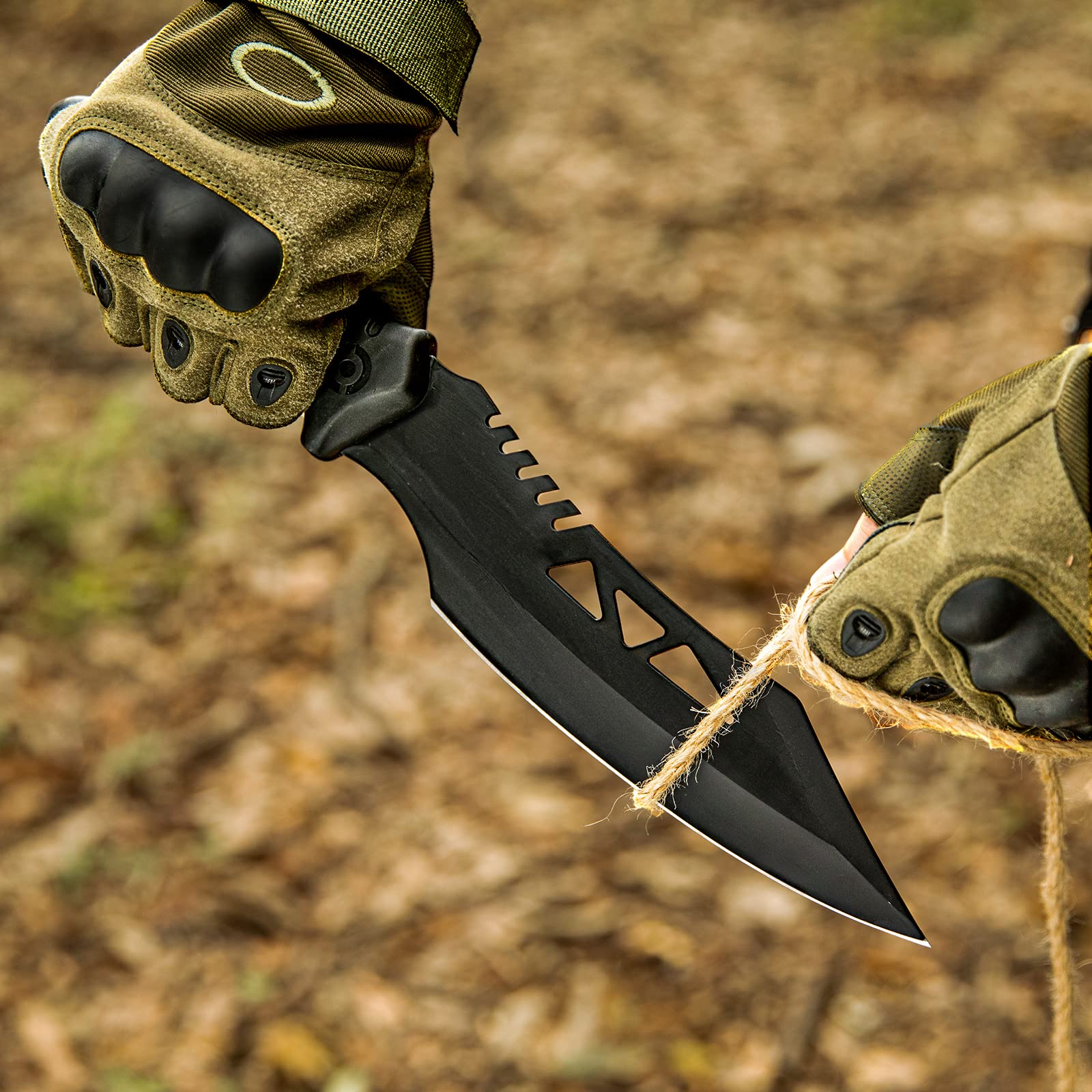 Dispatch Tactical Bowie Survival Hunting Rambo Bushcraft Knife with Protective Sheath Military Combat Fixed Blade, with Non-Slip Handle, for Camping, Hunting, and Adventure, 15" Closed