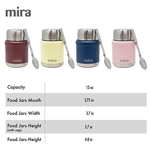 MIRA Thermos for Hot Food & Soup - 15 oz Insulated Food Jar with Foldable Spoon - Leak Proof Stainless Steel Thermal Storage Lunch Container, Canteen, Double Walled, Pink
