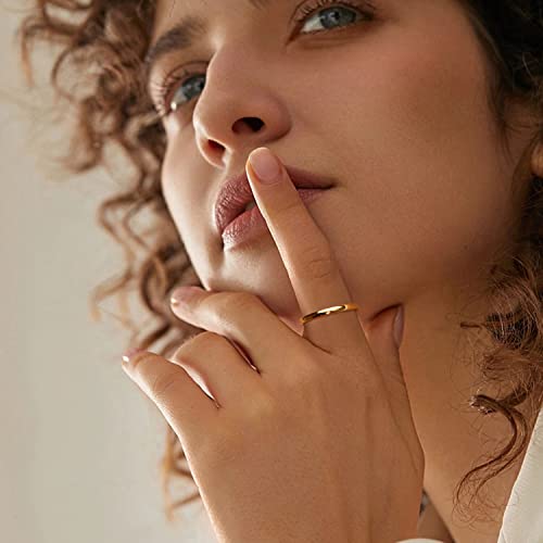 Diamday 2mm 925 Sterling Silver Gold Rings for Women Men High Polish 18k Gold Filled Stackable Band Rings Gold Wedding Band Stacking Knuckle Thumb Statement Rings Comfort Fit Size 7