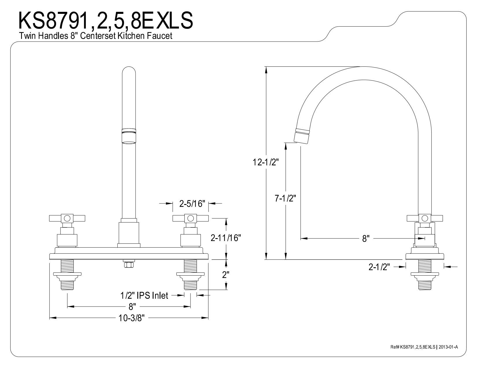 Kingston Brass KS8791EXLS 8" Centerset Kitchen Faucet, Polished Chrome