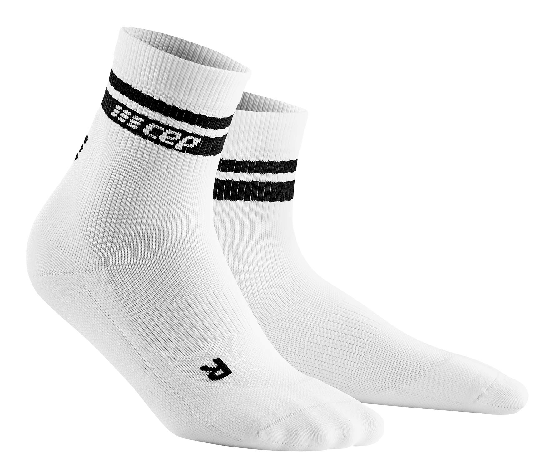 CEP Women's Running Socks - V3, Short Crew, 80'S, White/Black, SM II