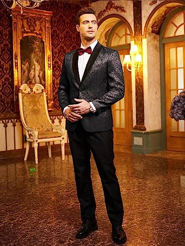 COOFANDY Mens Floral Tuxedo Jacket Dinner Jackets Blazers Paisley Shawl Lapel Formal Suit Jacket Slim Fit for Christmas Prom Party Silver