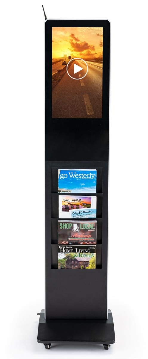 Displays2go 21.5" Screen Freestanding Digital Magazine Rack, 8.5" w, Android OS w/WiFi – Black (DG21FLR7)