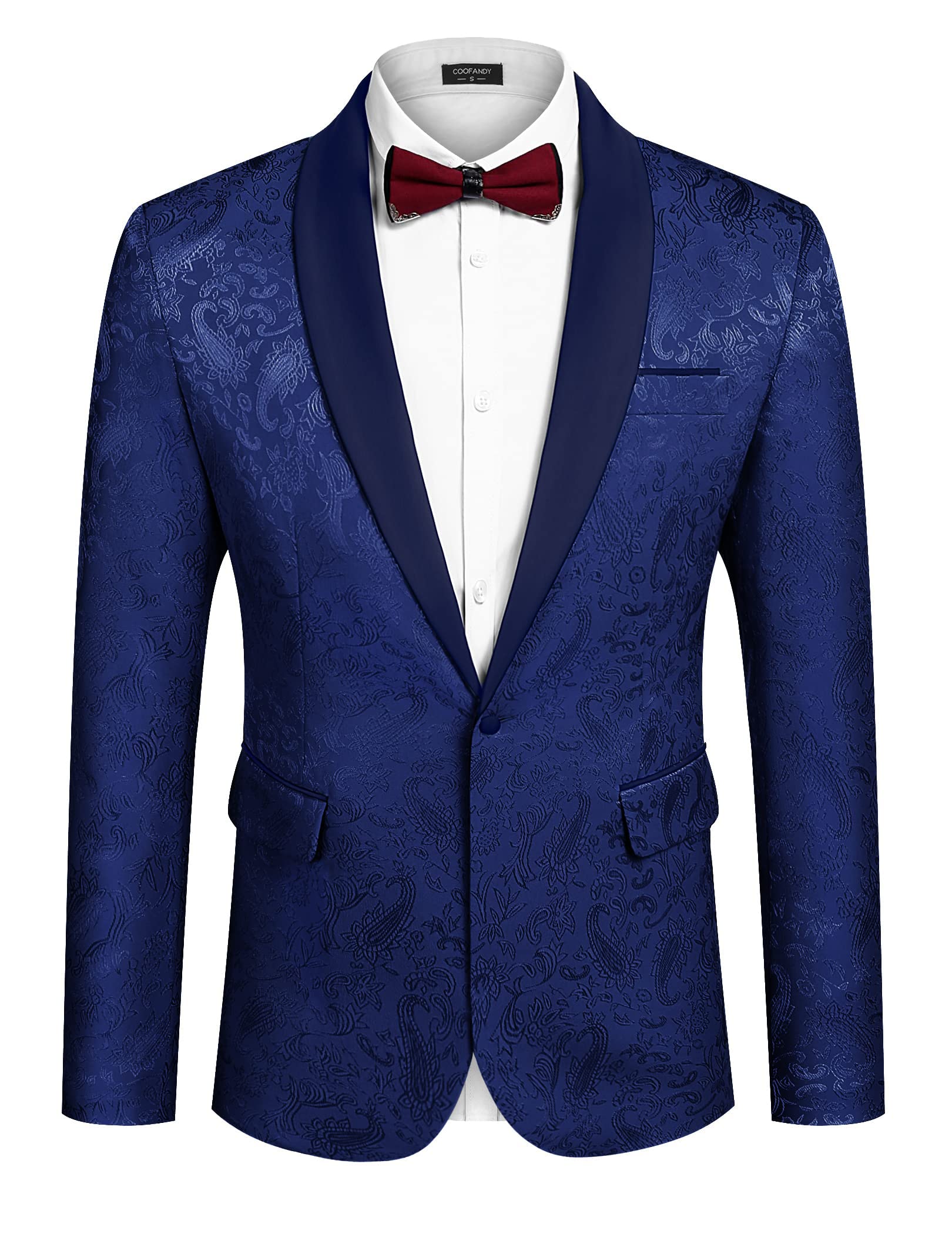 COOFANDY Mens Floral Tuxedo Jacket One Button Big and Tall Suit Blazer Jacket for Dinner Party Wedding Prom Navy Blue, XL