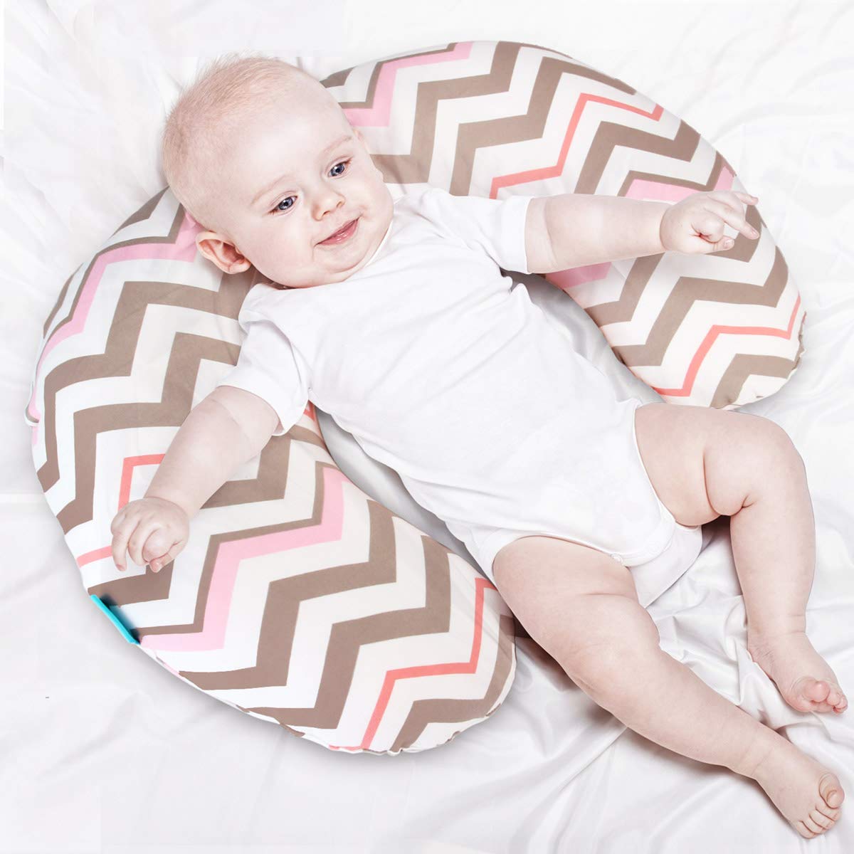COSMOPLUS Stretchy Nursing Pillow Covers 2 Pack Slipcovers for Breastfeeding Moms,Ultra Soft Snug Fits On Infant ,Heart Pattern