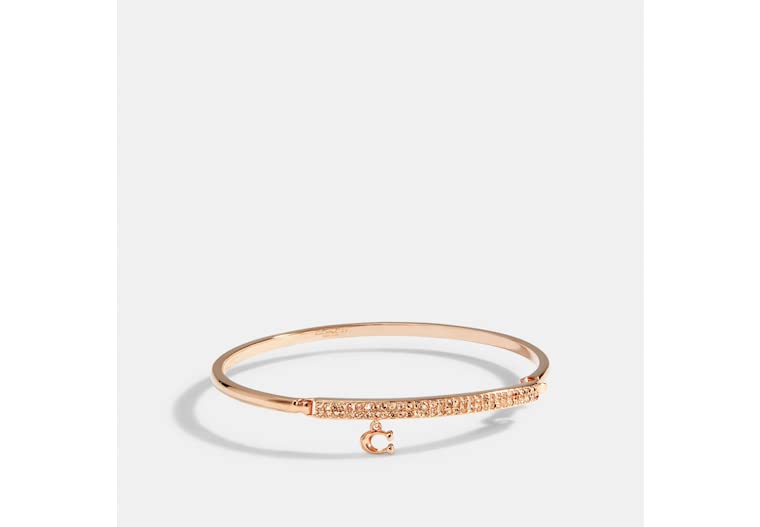 Coach Signature Pave Bar Hinged Bangle bracelet rose gold one size