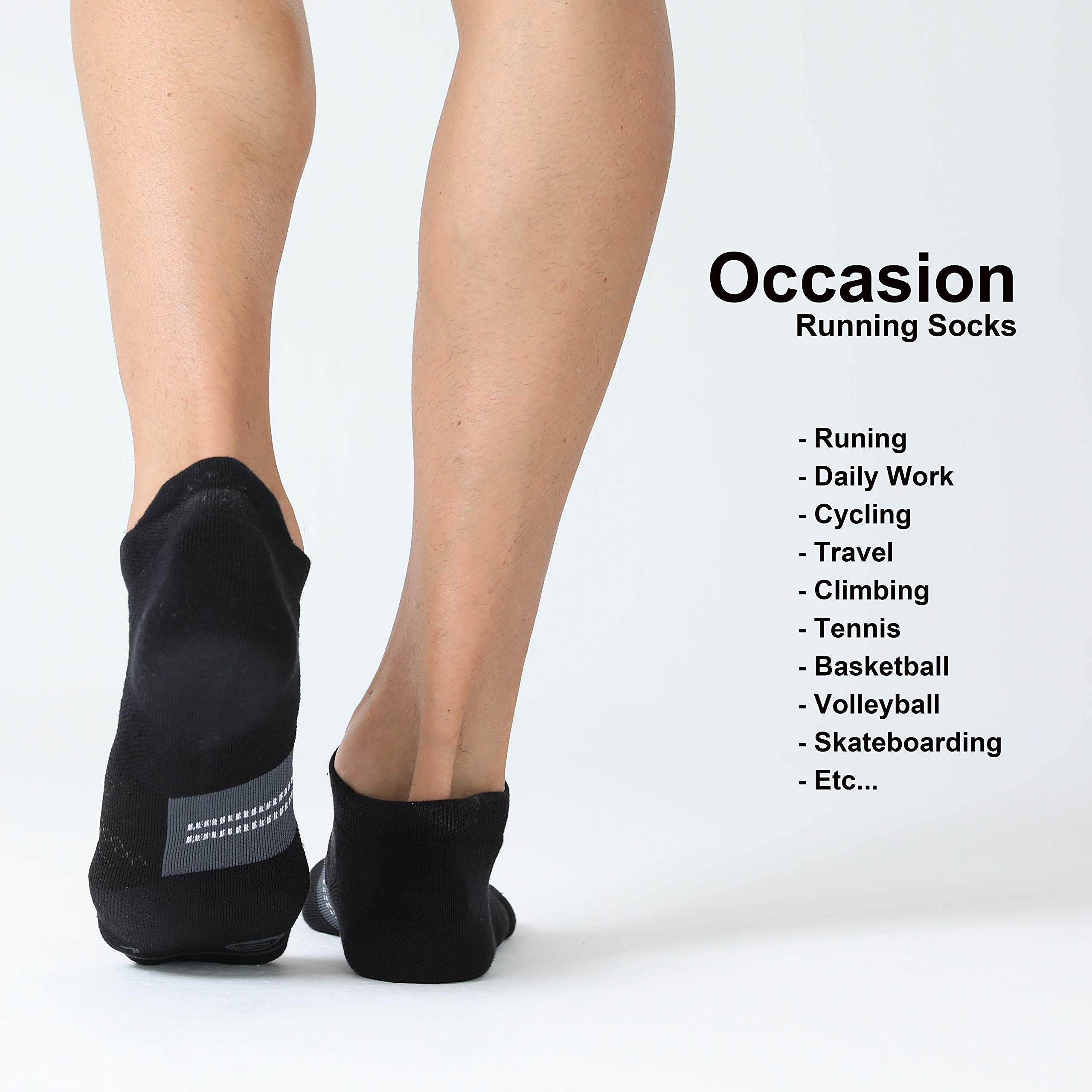 CelerSport 6 Pack Men's Running Ankle Socks with Cushion, Low Cut Athletic Tab Socks Gifts for Men, Black + Grey, Large