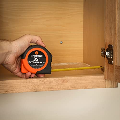 GreatNeck 95010 35 Ft. x 1 Inch ExtraMark Tape Measure, Tape Measure with Fractions, Tape Measure Retractable, Measuring Tape Easy Read