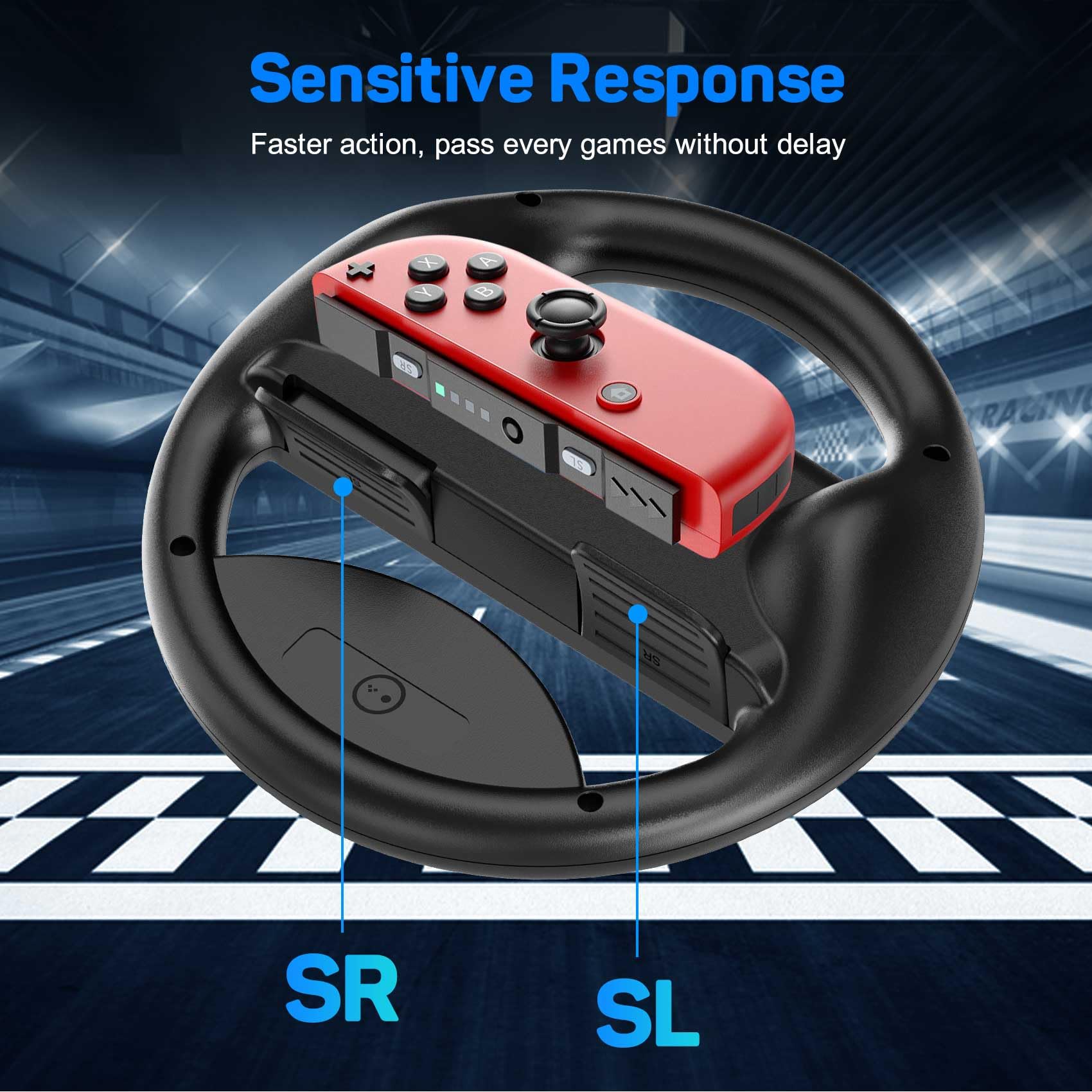 momen Switch Steering Wheel for Switch Joycon Controller, Switch Racing Wheels Grip Family Use Accessories for Mario Kart 8 Deluxe 2 Pack (Black)
