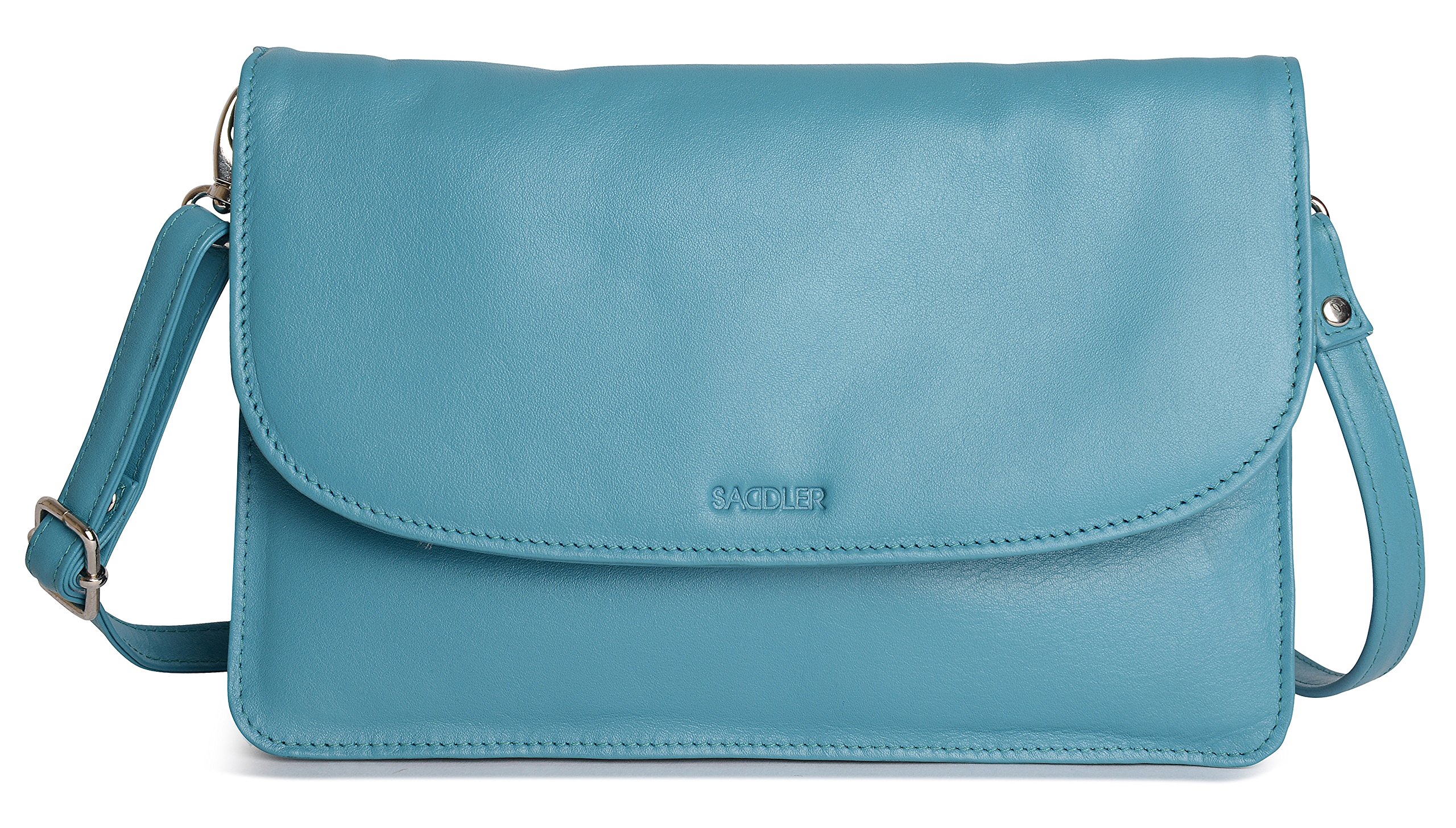 SADDLER Womens Leather Cross Body Purse Clutch Detachable Strap | Designer Sling Bag For Ladies - Teal