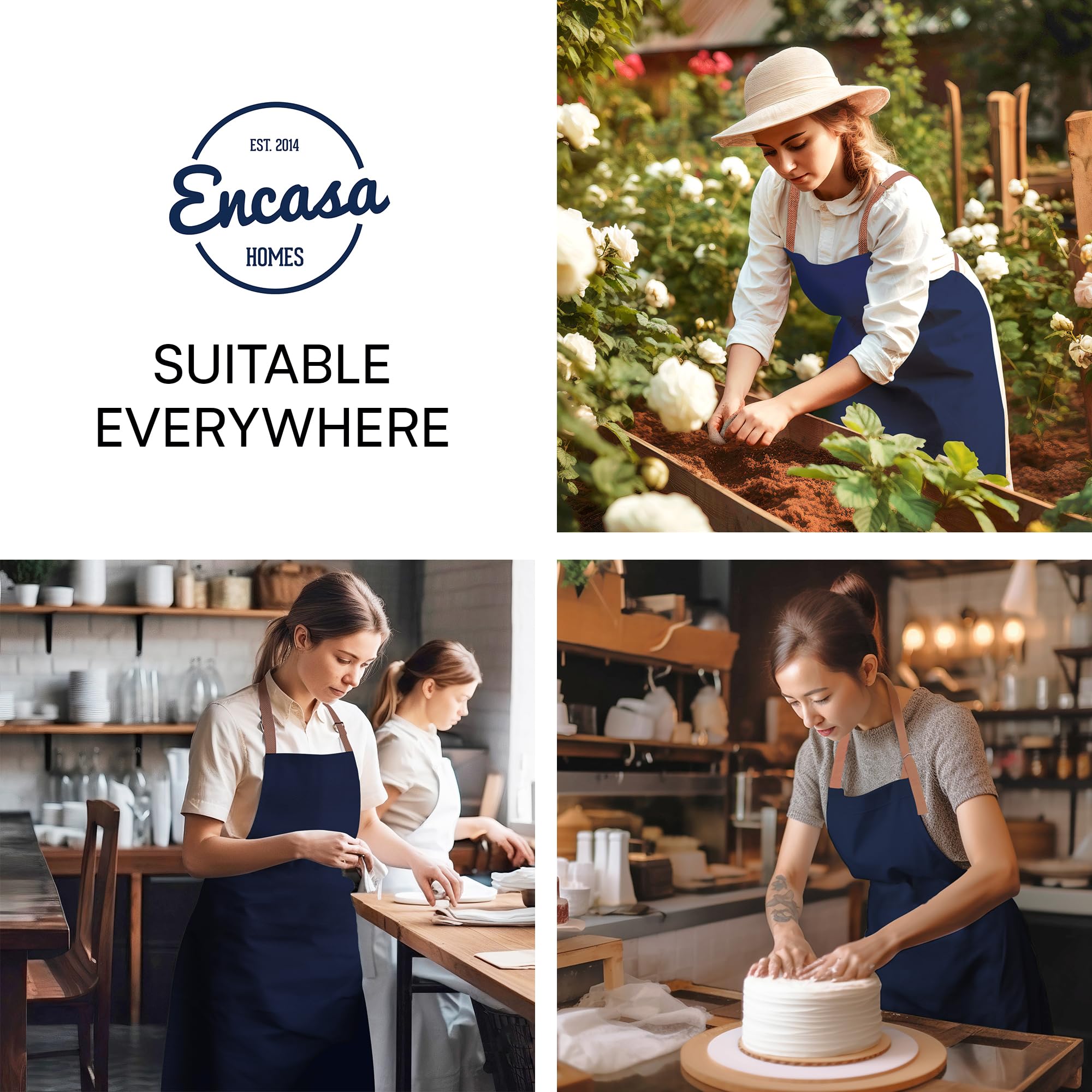 Encasa Homes Adjustable Kitchen Cotton Apron With Pockets & Towel Holder Of Size 27 x 33 inch (Scotch Blue + Tan Straps) for Men & Women Chefs For Cooking & Baking in Home, Restaurants & Barbeque