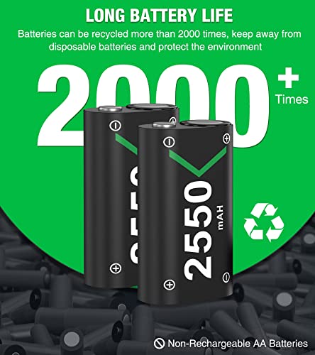 Mocagen Rechargeable Battery Pack for Xbox One/Xbox Series X|S Controller Battery, 2 X 2550mAh One S/Xbox X/Xbox Elite Batteries, 2 Pack-Green (Q08S-MG-US)