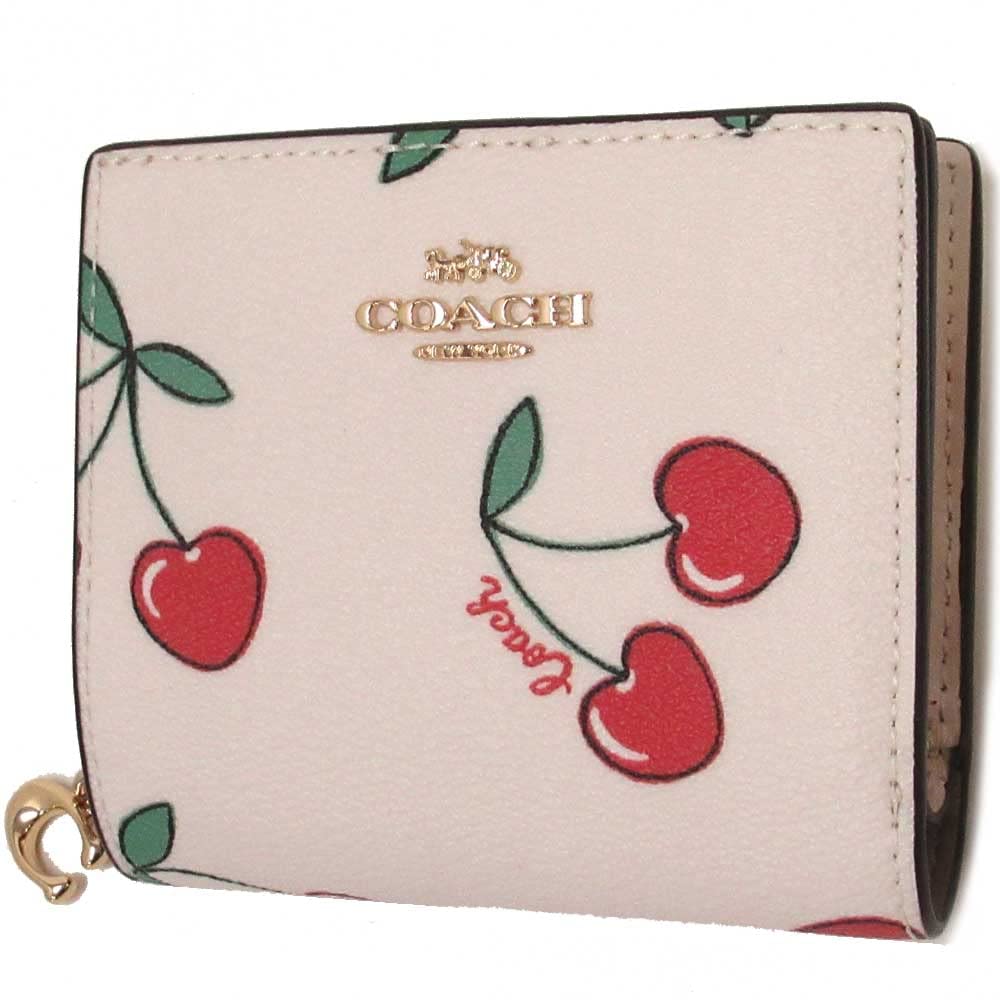 Coach Snap Wallet With Heart Cherry Print Chalk Multi Style No. CF407