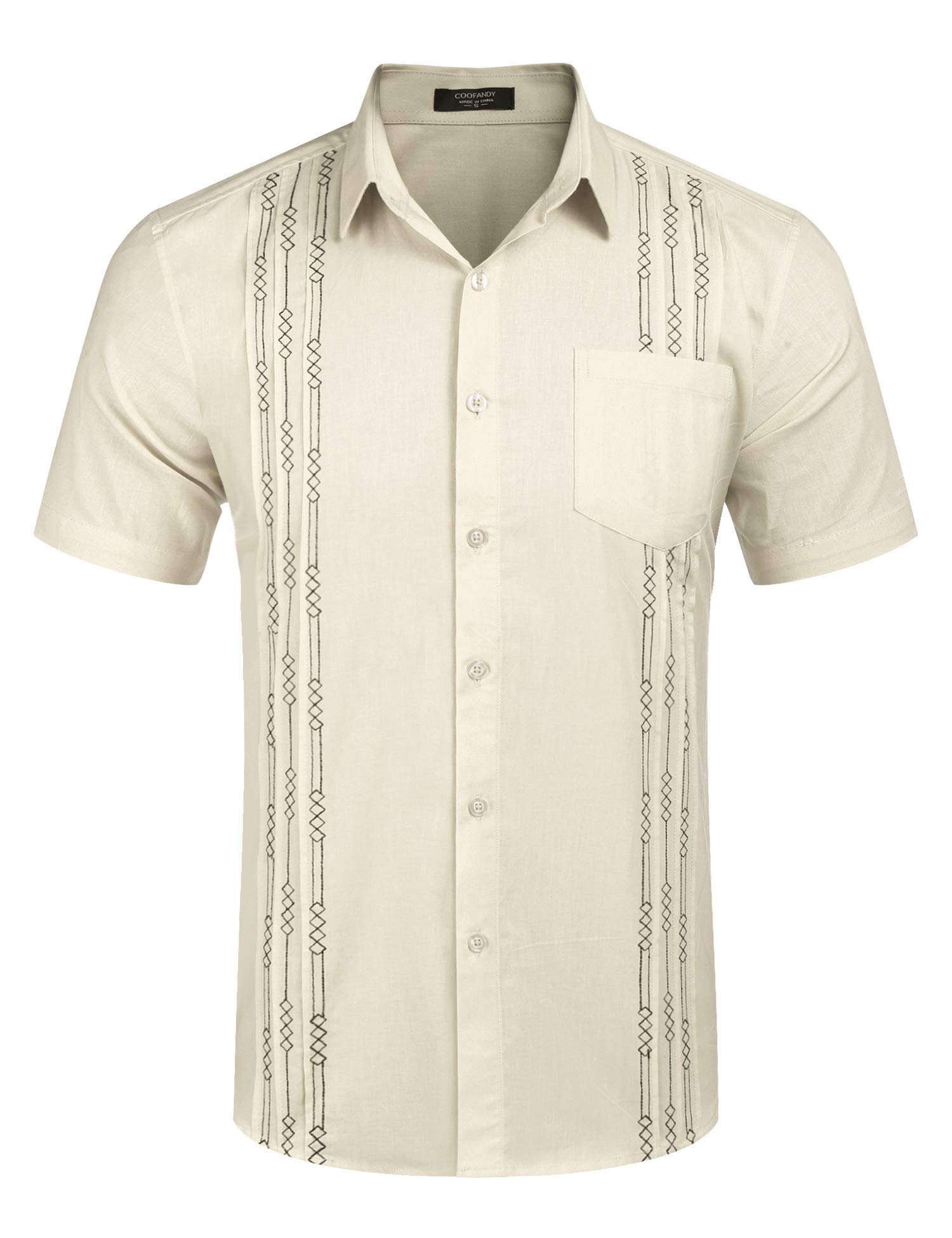 COOFANDY Mens Short Sleeve Cuban Shirts Casual Button Down Shirts Summer Dress Shirt Beige