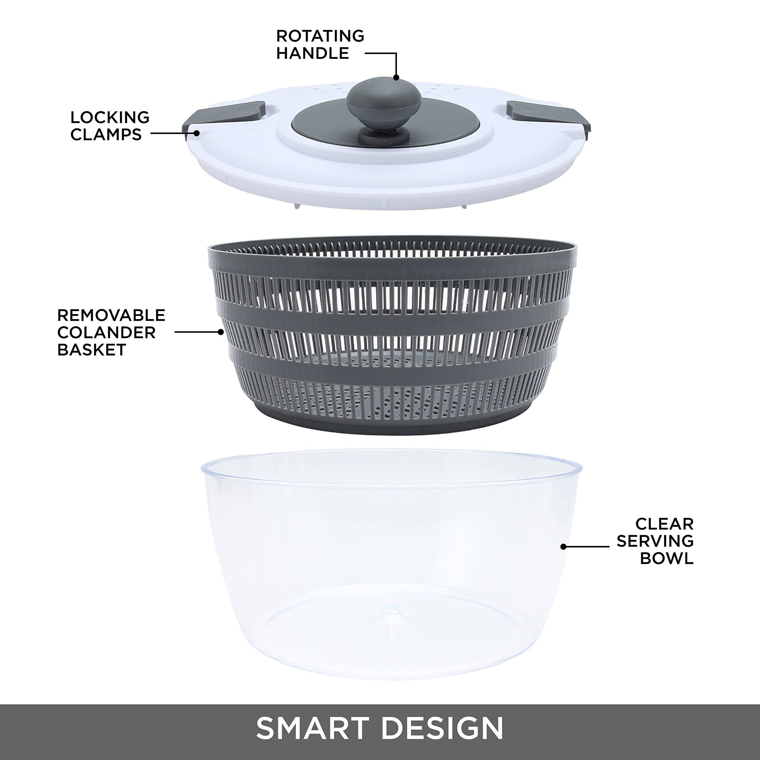 Cook with Color Salad Spinner - Lettuce and Produce Dryer with Bowl, Colander and Built in draining System for Fresh, Crisp, Clean Salad and Produce (Sage)