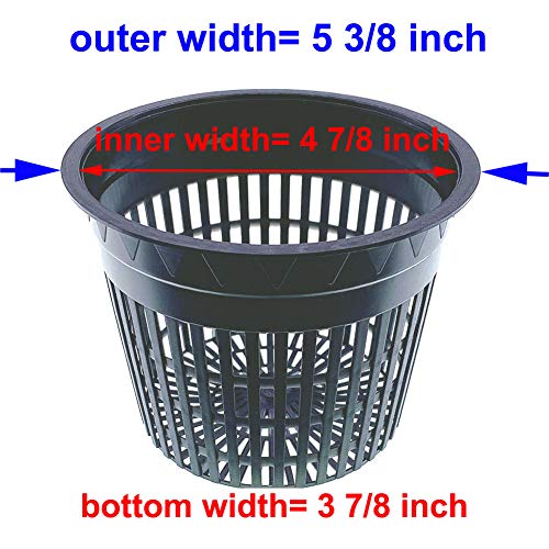 HORTIPOTS 5 Inch Net Pots Raised Center Bottom Mesh Side Wide Rim Round Cup with Free Reflective Top Lids for Hydroponics Systems (Pack of 10, Black)