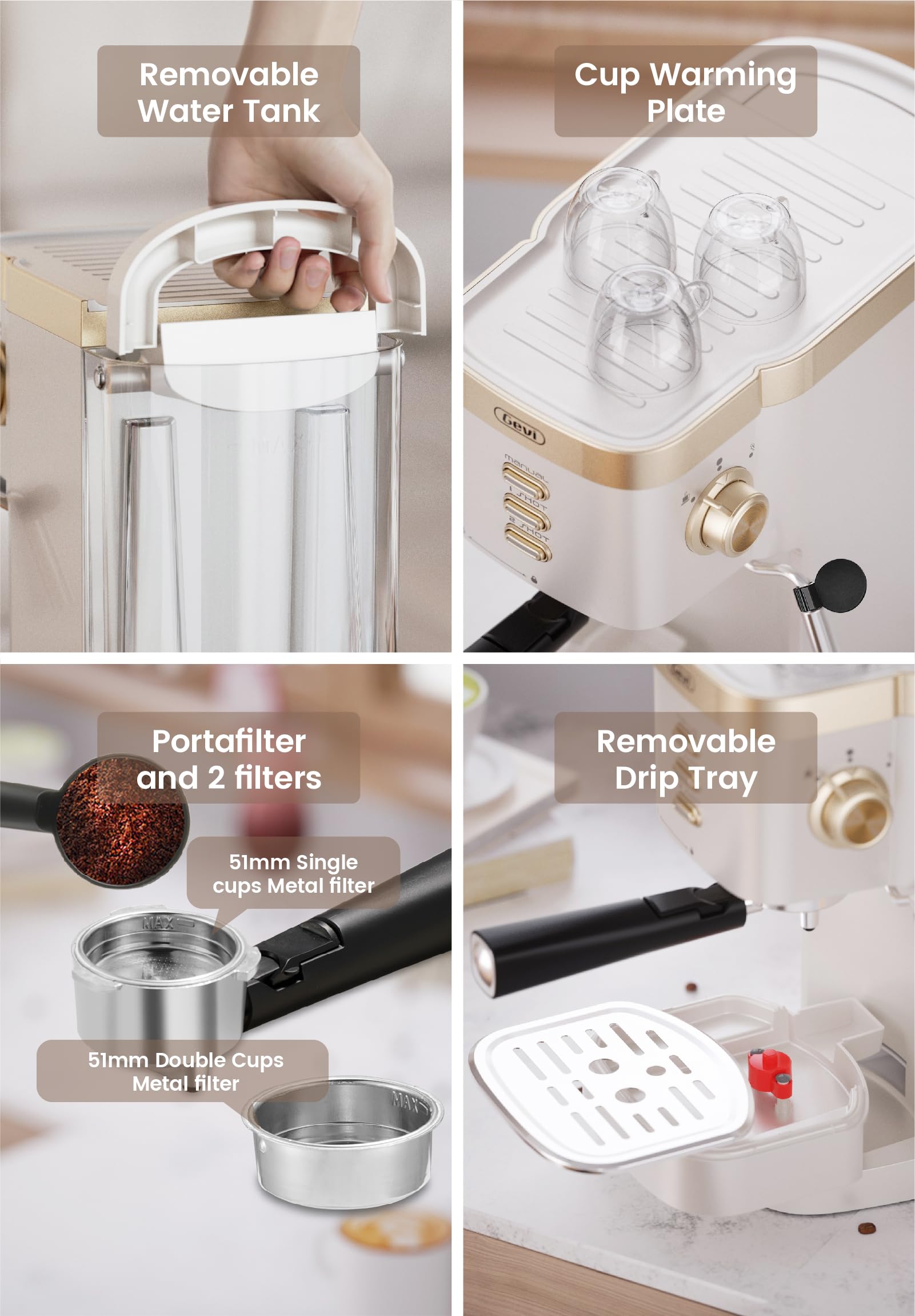 Gevi Espresso Machine 20 Bar High Pressure,Compact Espresso Machines with Milk Frother Steam Wand,Cappuccino & Latte Maker with Volume Control for Home,Espresso Maker,Gift for Coffee Lover