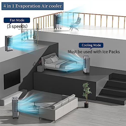 VCJ Evaporative Cooler for room, 120°Oscillation Swamp Cooler with 6 Ice packs,3-Mode 3-Speed Air Conditioner for Outdoor Indoor Use Home Office