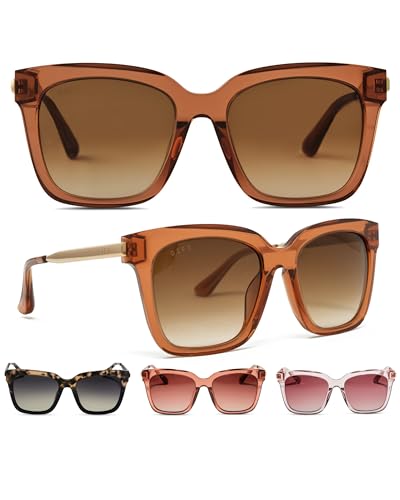 DIFF Bella Designer Square Oversized Sunglasses for Women UV400 Polarized Protection w/giftable travel case, Brown Sugar + Bronze Gradient