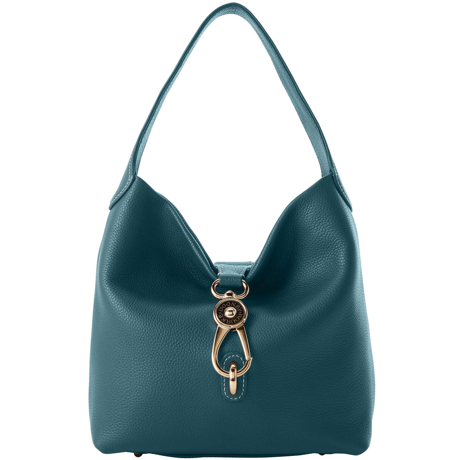 Dooney & Bourke Women's Small Logo Lock Sac Shoulder Bag in Pebble Grain Leather, with Signature Logo Lock Closure, Teal