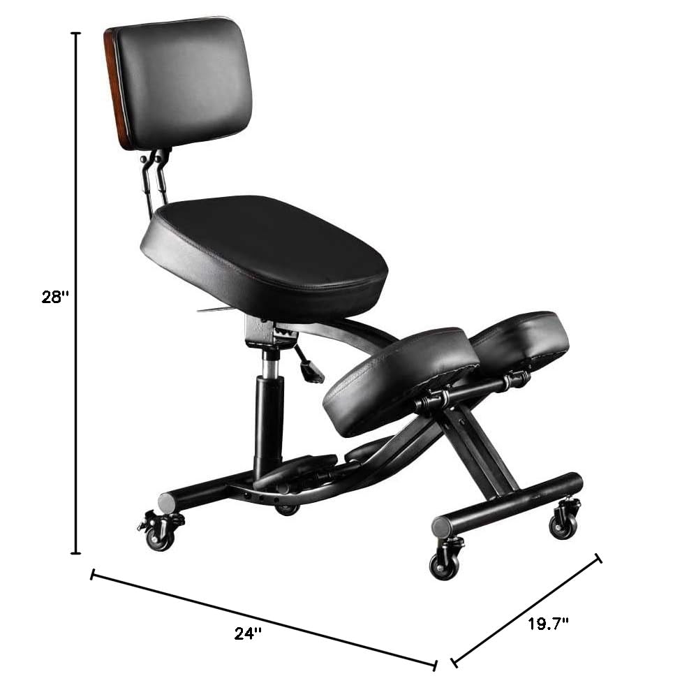 Kneeling Chair Ergonomic for Home and Office,Adjustable Saddle Chair to Improve Your Posture,Comfortable Knees and Footrest,Black,SSS-1458-2D-F