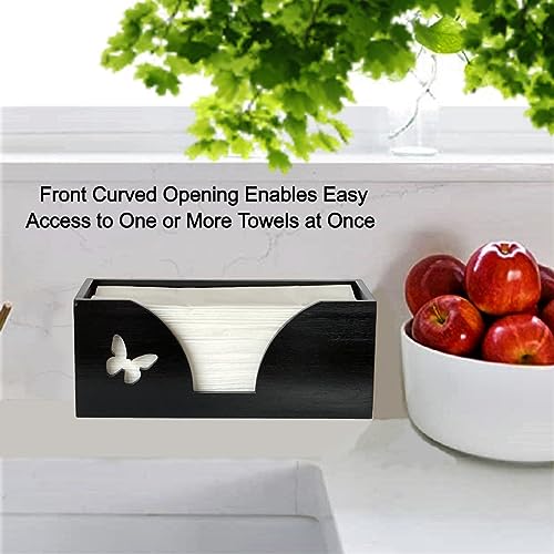 Countertop Paper Towel Dispenser with Engraved Butterfly in Black Bamboo β Compatible with C Fold, Multifold, Trifold & Z Fold Hand Napkins Folded Size 10.5" x 4.0" Or Smaller (Black)