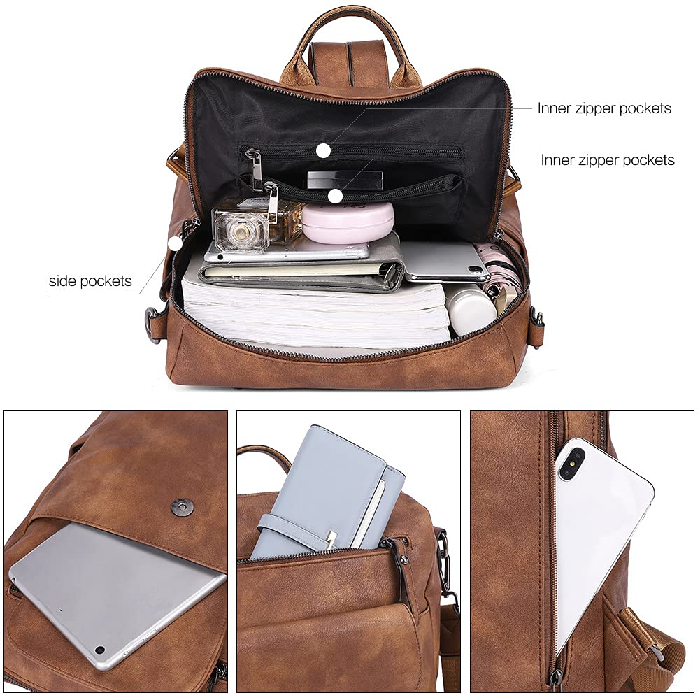 CLUCI Leather Backpack for Women Large Backpack Purse Convertible Travel Fashion Designer Ladies Shoulder Bags