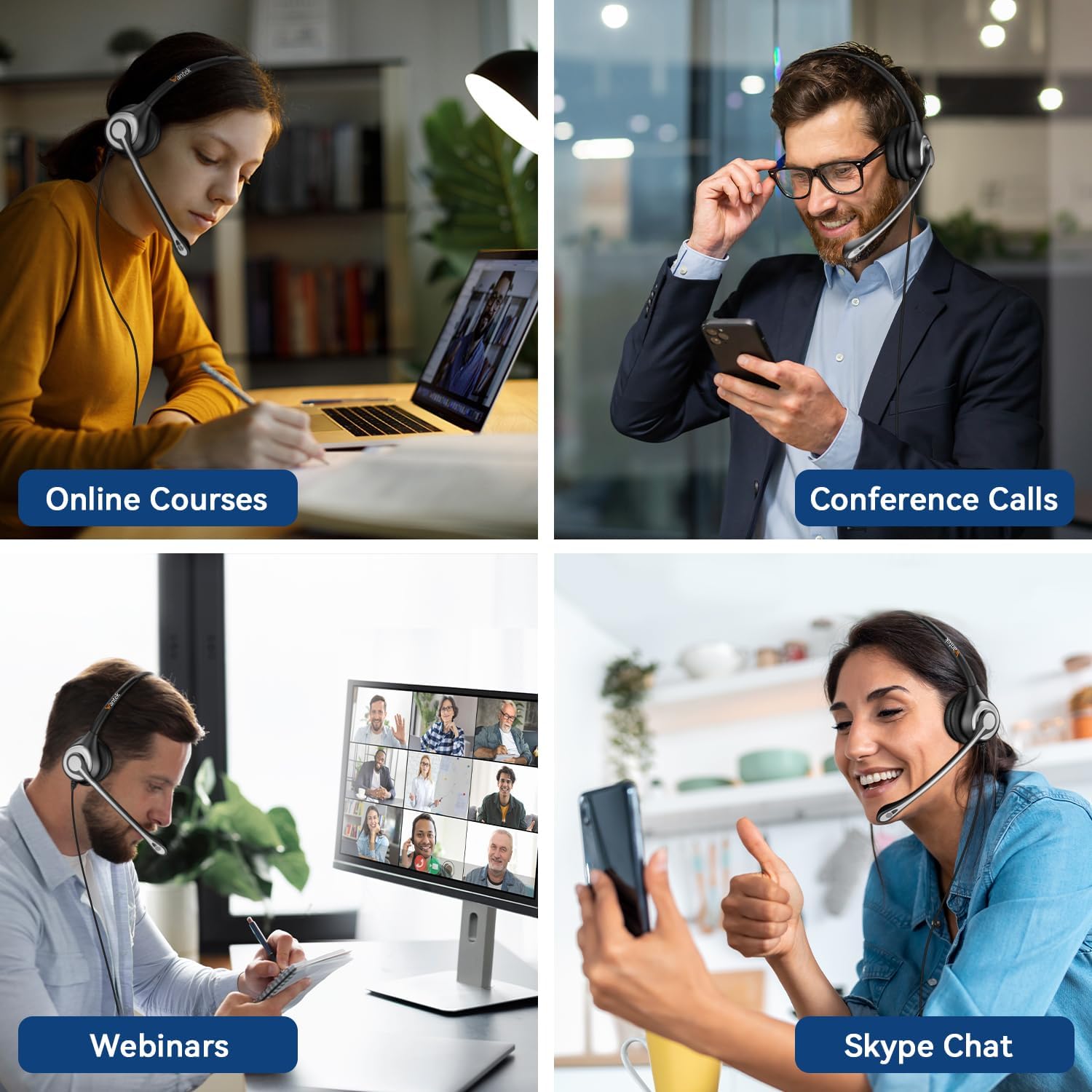 Cell Phone Headset with Microphone Noise Cancelling & Call Controls, 3.5mm Computer Headphones for iPhone Samsung PC Business Skype Softphone Call Center Office, Clear Chat, Ultra Comfort