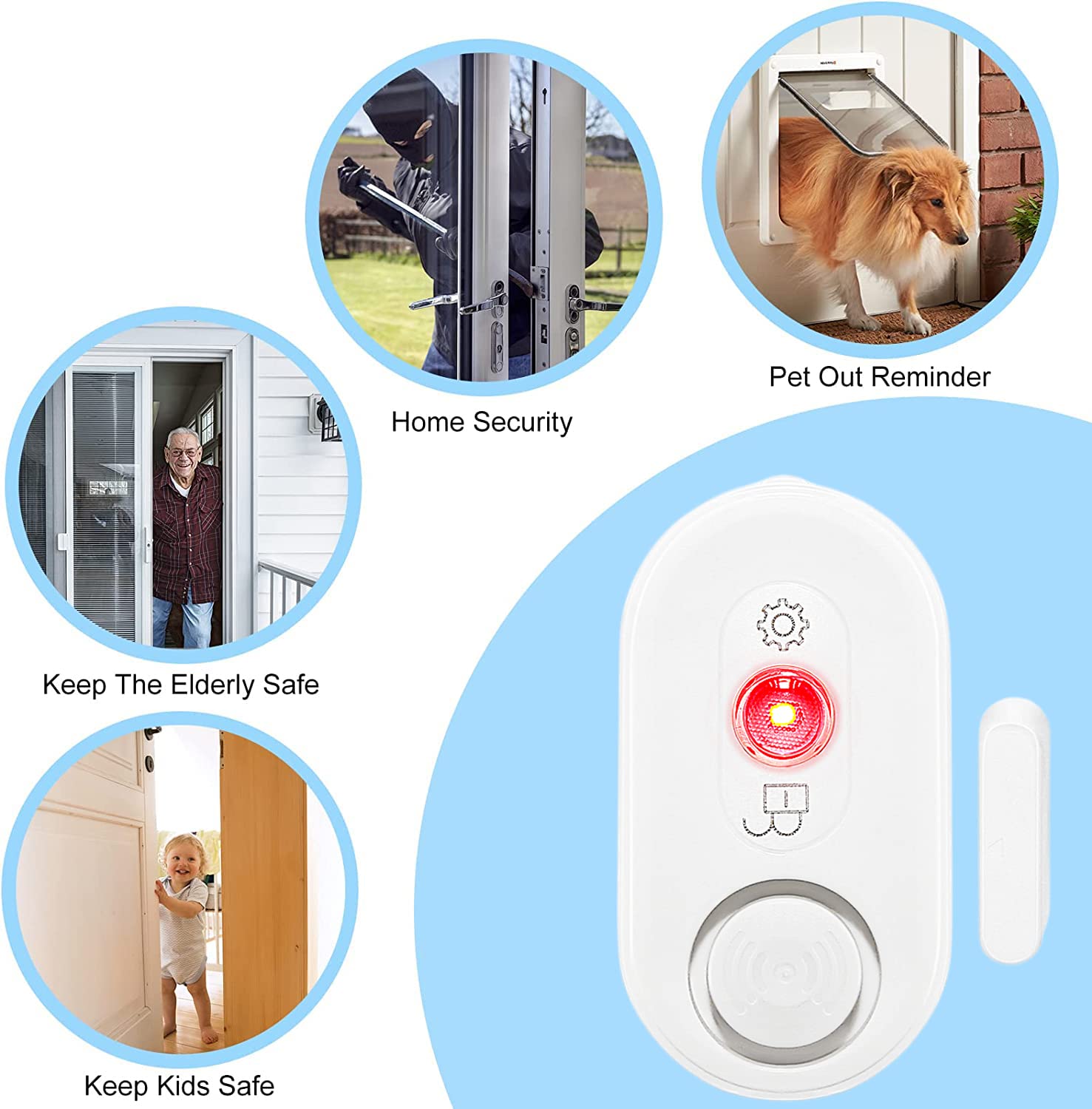 Door Alarm for Home Security, Door Open Alarm Sensor for Kids Safety Dementia Patients Window Alarm Sensor 125dB 4 Working Modes, Alarm System for Home Garage Apartment Office(Battery not Included)