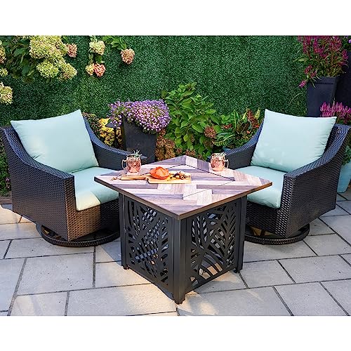Endless Summer Darby 30 Inch Square Outdoor UV Printed 50,000 BTU LP Gas Fire Pit Table with Faux Wood Mantel and Stamped Steel Base