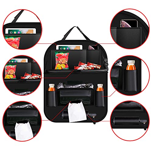 Car Backseat Organizers, Back Seat Organizer with Tray and Storage Leather for Kids Toy Bottle Drink Vehicles Travel AccessoriesFLY Ocean (Black 1 Pack)