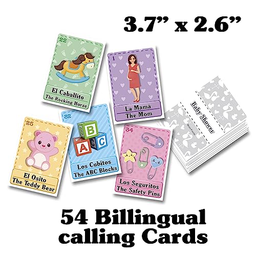 More Fiesta Baby Shower Bingo Bilingual - English Spanish, for 20 Players