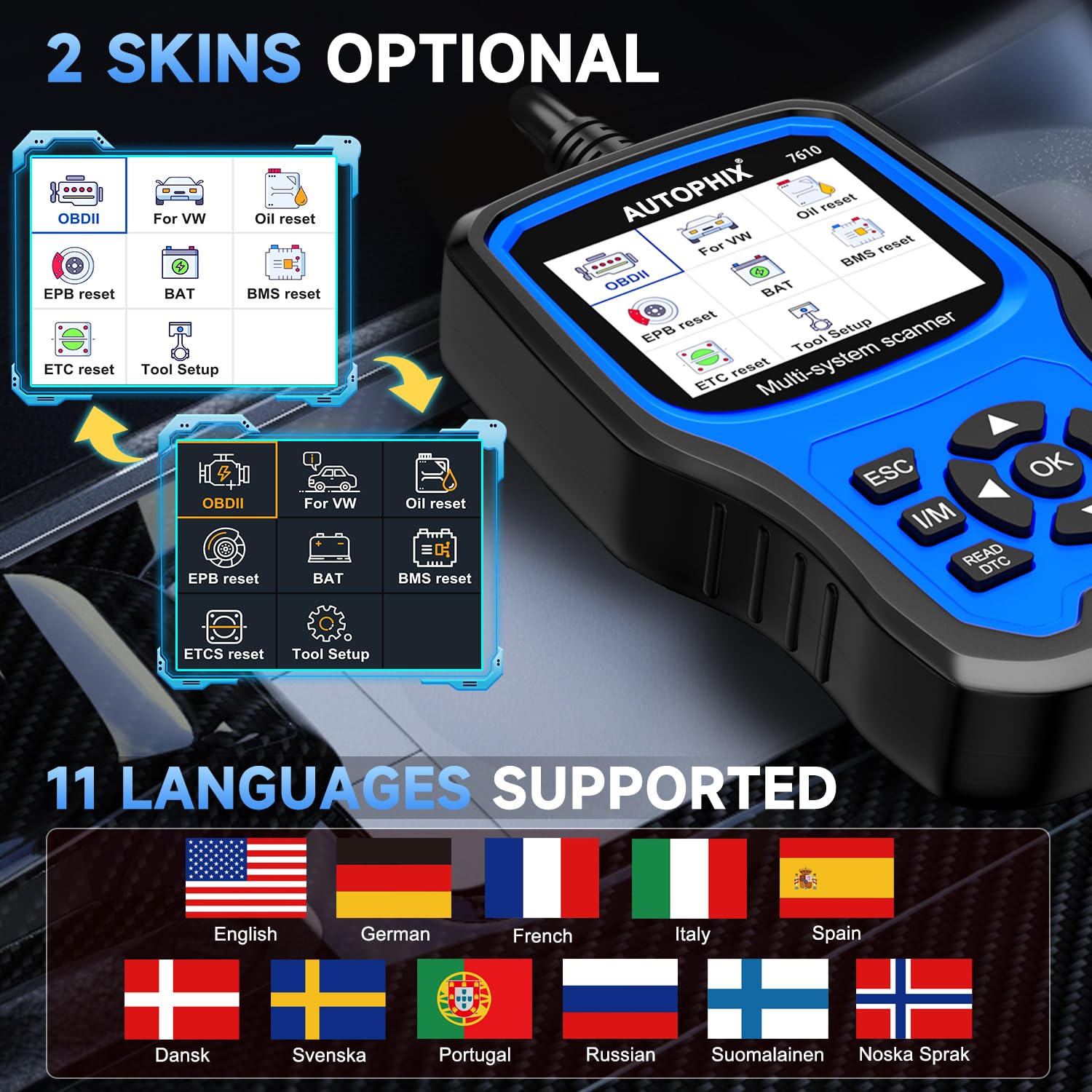 Car Code Reader for VW Audi Skoda Seat All Series, Enhanced AP7610 Full-Systems Diagnostic Scanner With Transmission EPB ABS SRS DPF TPMS Check Engine Oil Service & Brake Pad Reset Tool [New Version]