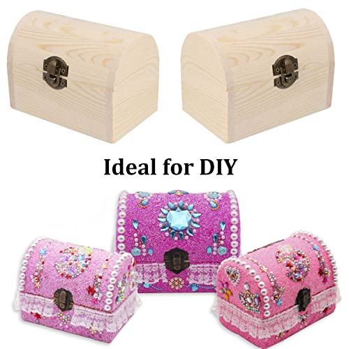 Hsiwto Plain Unfinished Wood Box, Unpainted Wooden Jewelry Box DIY Craft Storage Treasure Chest Toy Case