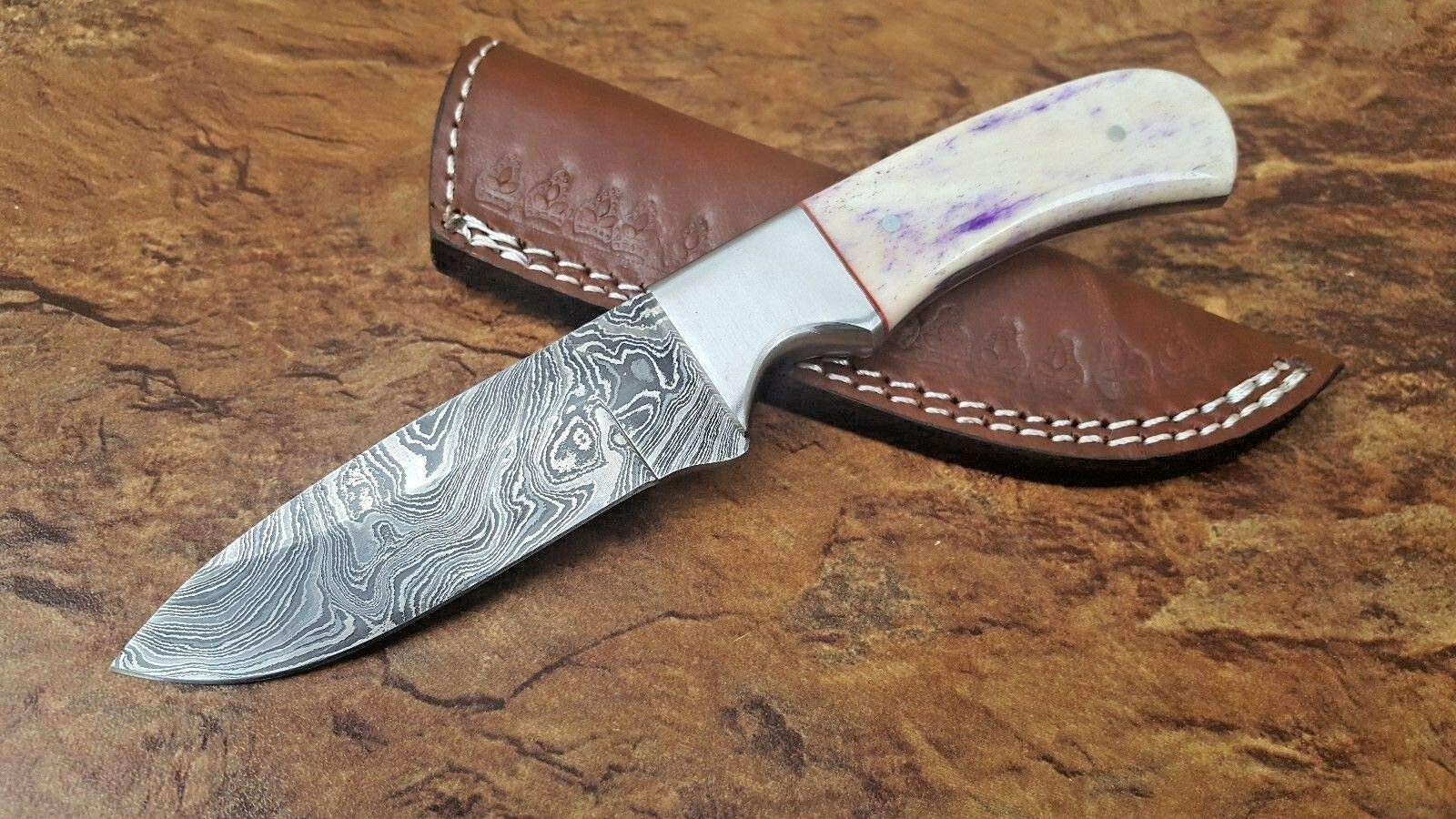 Carepro Hand Forged Damascus Steel Knife Colored Bone Handle Custom Made Hunting Knife