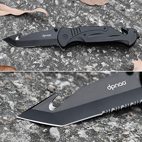 dpnao DP-09 Pocket Folding knife Hunting Serrated Edge Portable Pocket Black Blade Stainless Steel Knifes Glass Breaker Emergency Survival outdoor camping