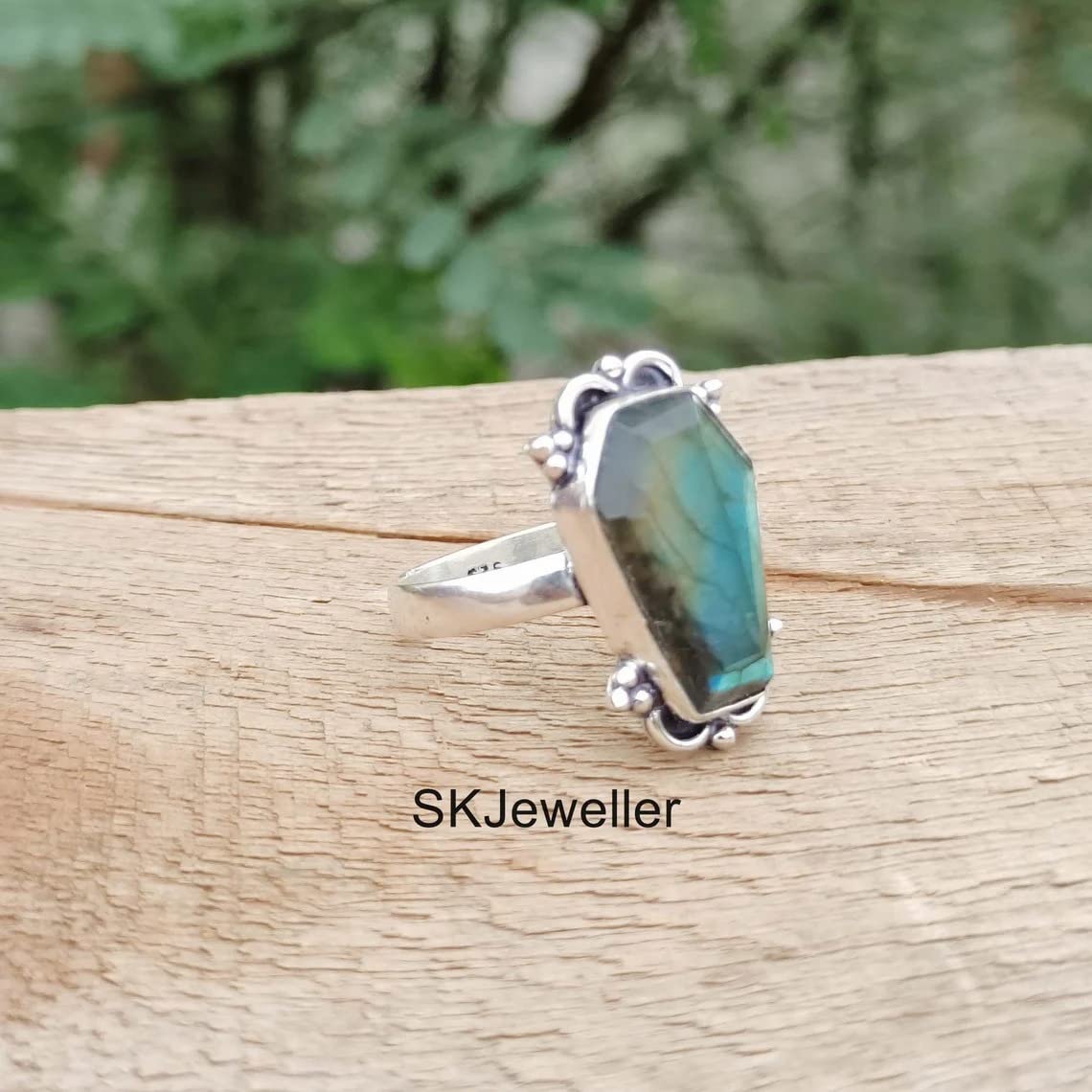 Coffin Ring For Women Labradorite Gemstone Ring, 925 Sterling Silver Handmade Ring, Anxiety Ring, Statement Ring, Women Gift For Ring, Boho Ring BY SKJEWELLER