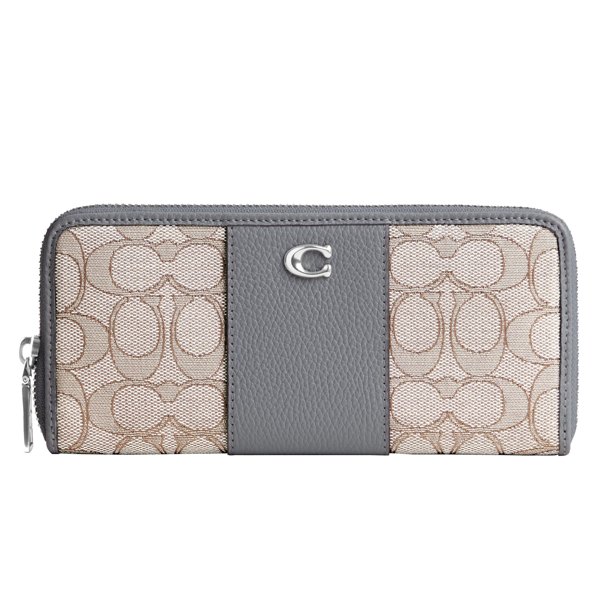 Coach Box Program Signature Jacquard Slim Accordion Zip, Stone Grey/Blue