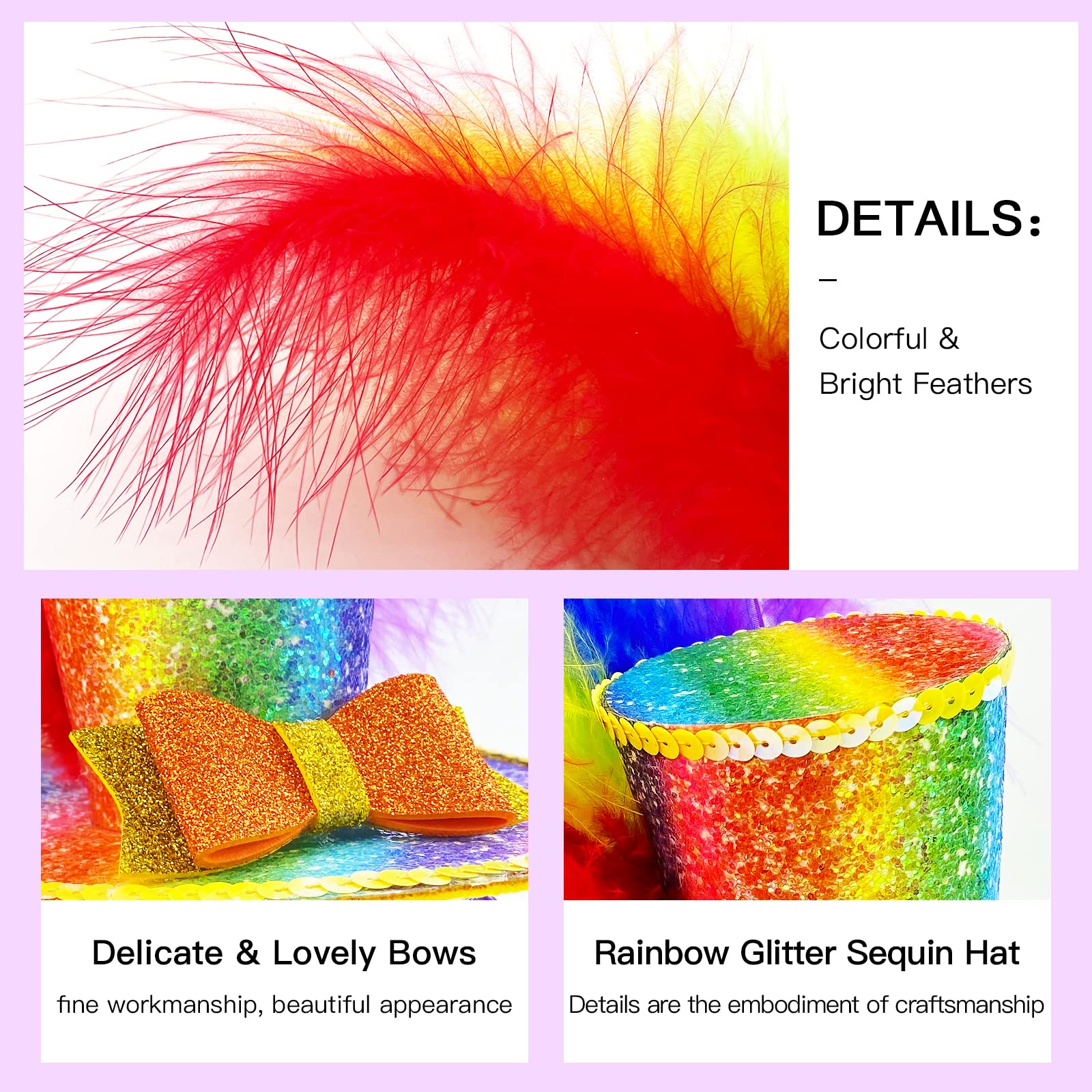 Fikinise Rainbow Feather Headband Top Hat for Women Girls Material, Mardi Gras Carnival Party, Birthday, Cosplay, Halloween Hat Accessory