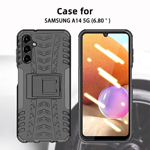 Folice for Galaxy A14 5G Case, [Heavy Duty][Shockproof] Soft Rubber Hard PC Tough Dual Layer Protective Case with Kickstand for Samsung Galaxy A14 5G (Black)