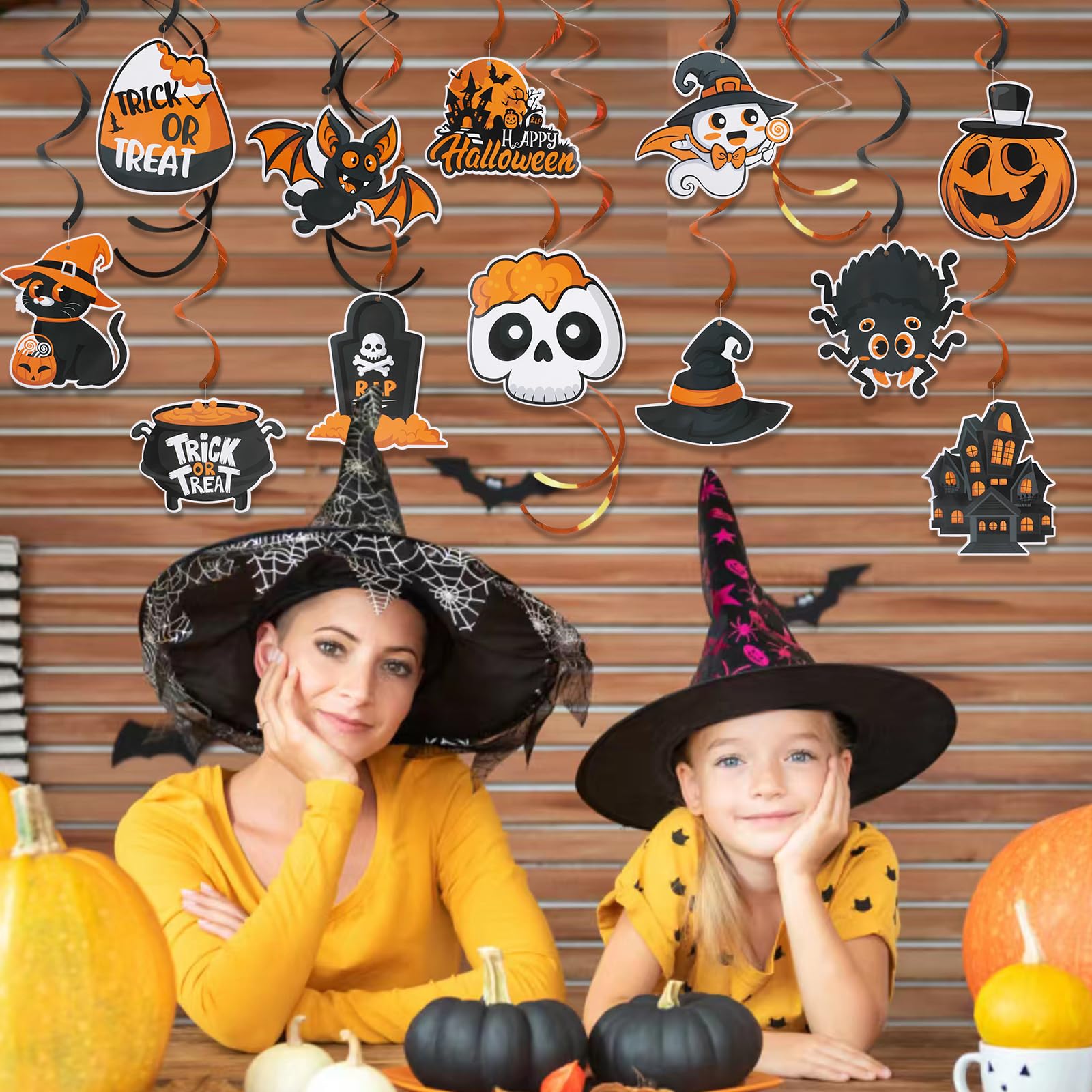 CCINEE Hanging Swirl Ceiling Scare Decorations for Halloween Party, 36 PCS Large Size Witches Ghost Pumpkin Spider Ceiling Home Indoor Halloween Eve Party Decor Supplies