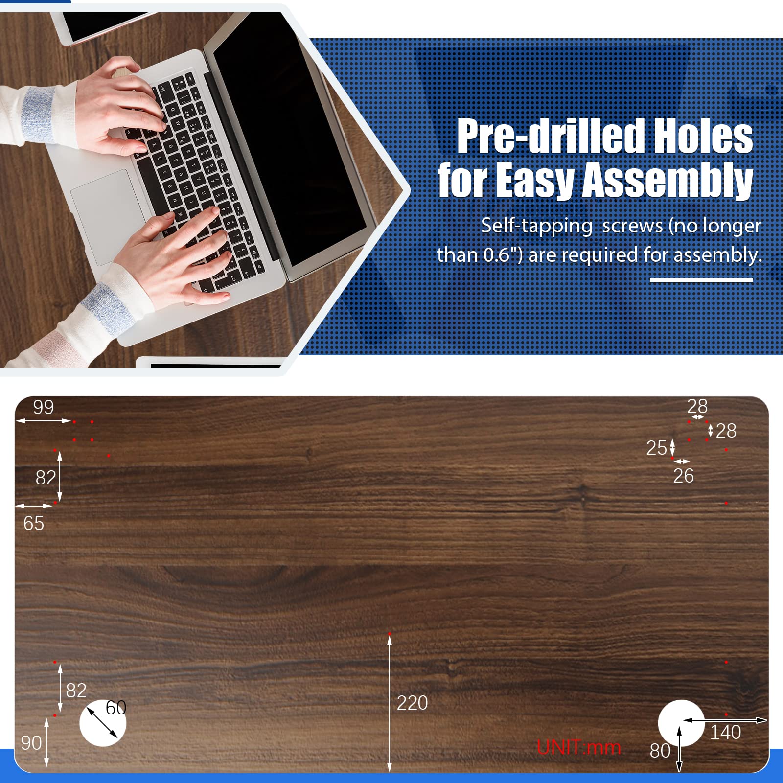 COSTWAY 48 x 24 Inch Universal Table Top, Solid One-piece Wooden Desktop w/Cable Holes, Office Relevance Tabletop for Standard & Sit-to-stand Home Office Desk Frames, Easy Assembly (Walnut)