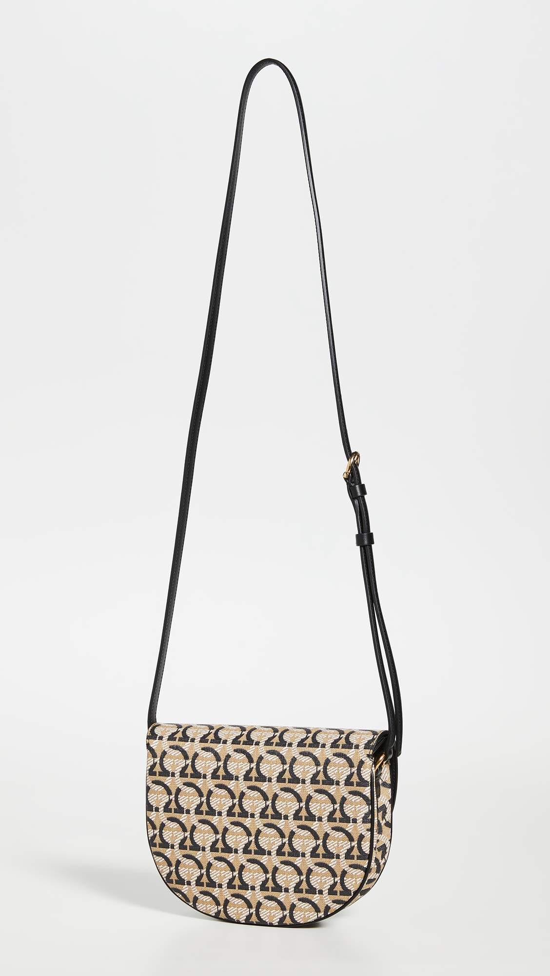 Salvatore Ferragamo Women's Ferragamo Traveler Saddle Bag, Gancini Sand/Foster Nero, Black, Print, One Size