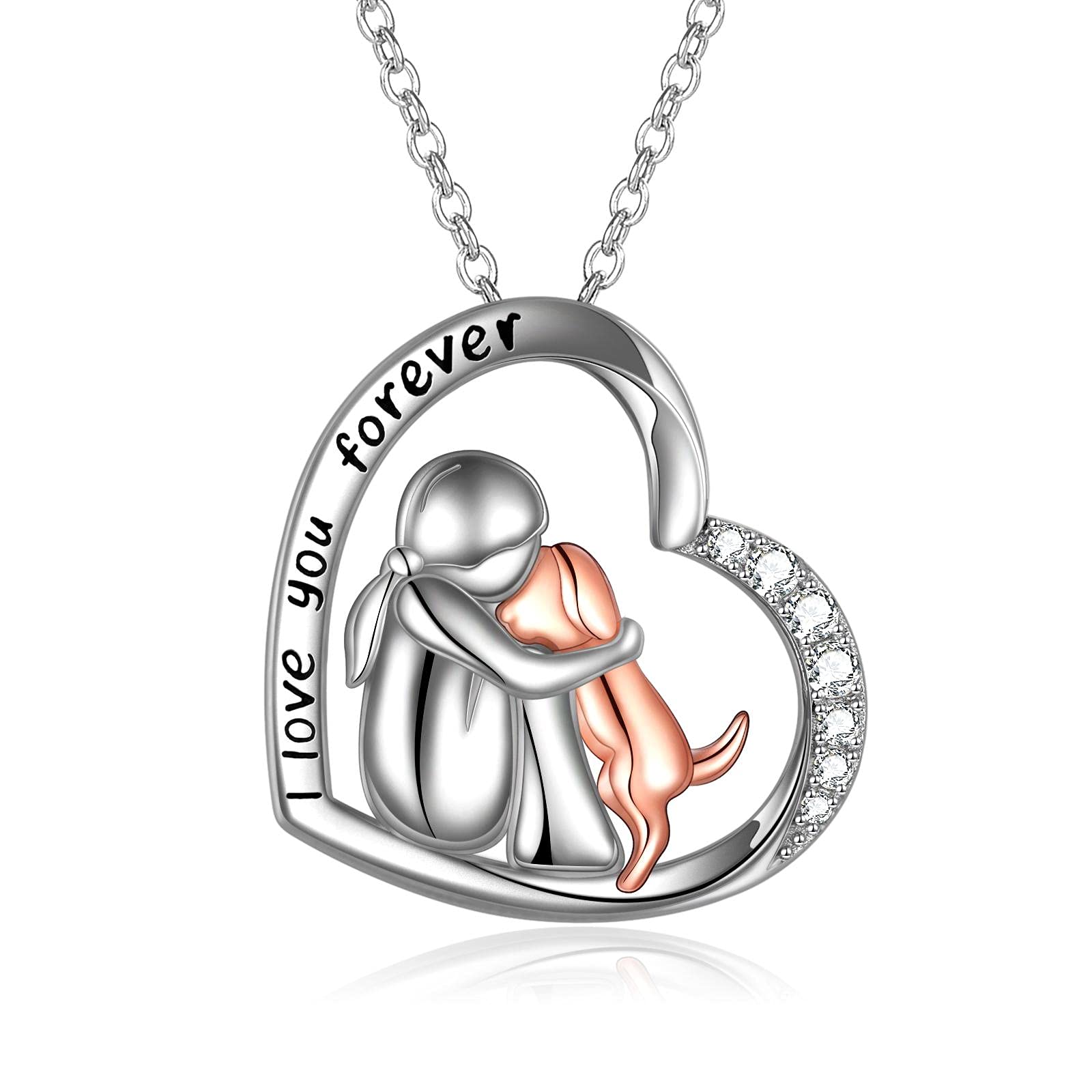 YFN Sterling Silver Keepsake Dog Pendant Necklace I Love You Forever Dog Lover Memorial Gifts for Women (Rose- I Love You Forever)