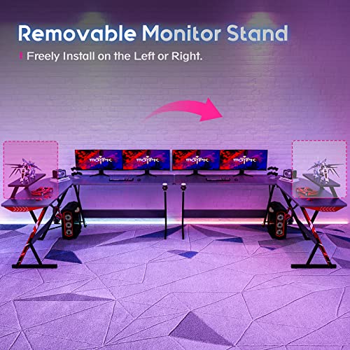 MOTPK L Shaped Gaming Desk 66 Inch, Gaming Computer Desk L Shape with Carbon Fiber Surface, Gamer Desk Gaming Table with Monitor Shelf, Cup Holder & Headphone Hook, Black